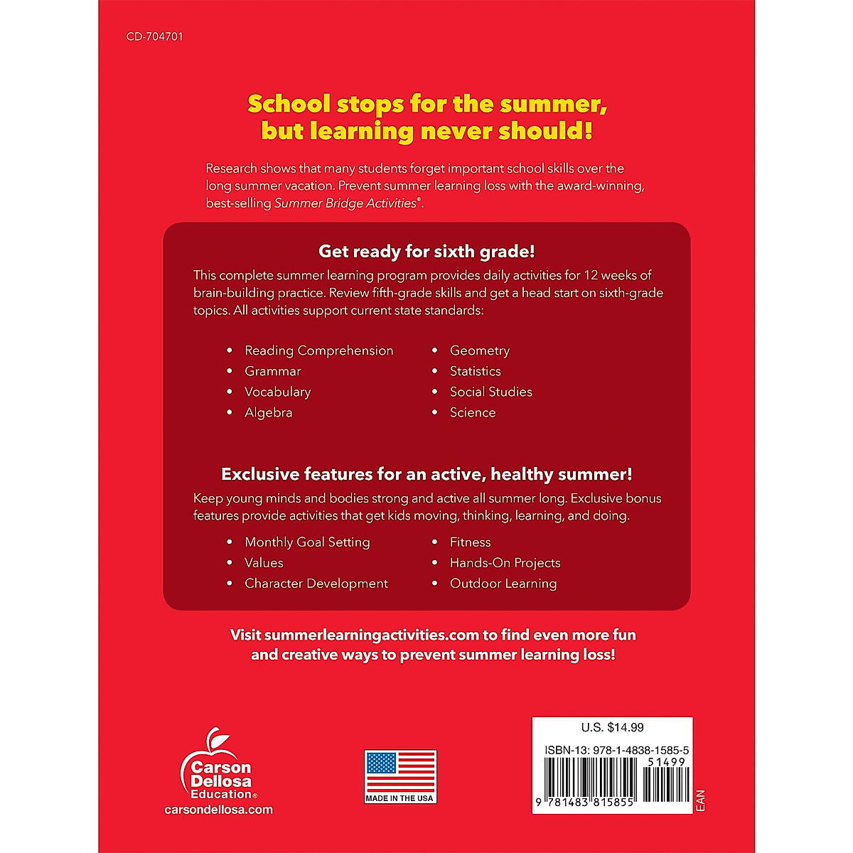 Summer Bridge Activities 5th to 6th Grade Workbooks, Math, Reading Comprehension, Writing, Science, Social Studies, Fitness Summer Learning, 6th Grade Workbooks All Subjects With Flash Cards