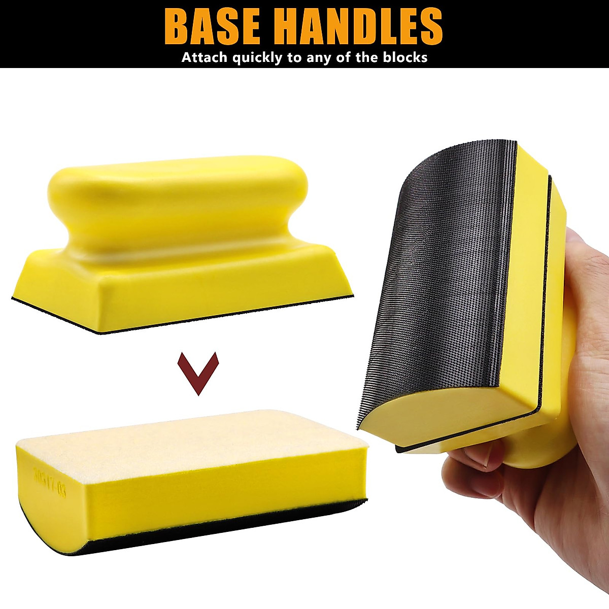 VIBRATITE 9 PCS Contoured Profile Hand Sanding Block, 4 Inch Hand Sander Block Interchangeable Assorted Convex & Concave Shapes with 45 Sheet Assortment Sandpaper for Auto Body, Woodworking, Furniture