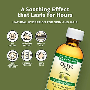 De La Cruz Pure Olive Oil - Natural Expeller Pressed Olive Oil for Hair and Skin - Lightweight Body Oil for Dry Skin 8 Fl Oz