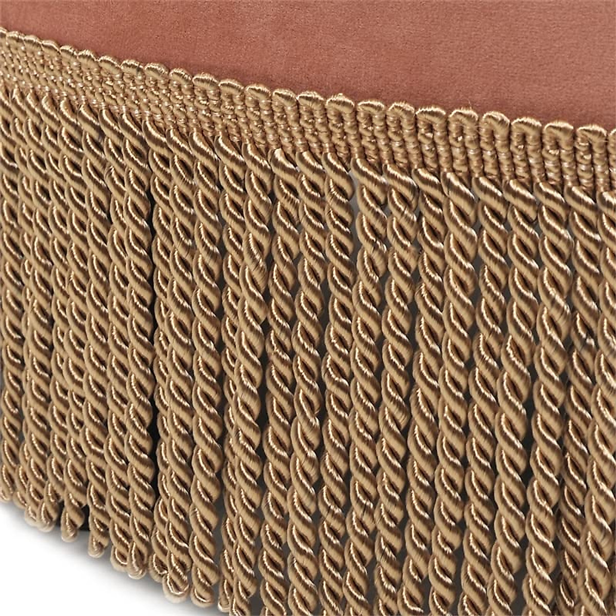 Jennifer Taylor Home Yolanda Upholstered Round Accent Ottoman, Peach Orange Velvet with Gold Trim