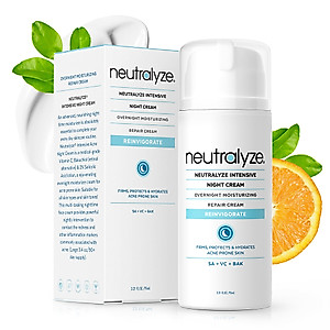 Intensive Bakuchiol Night Cream for Face - Medical Grade Bakuchiol, Vitamin C & 2% Salicylic Acid Moisturizer - Maximum Strength Face Moisturizer for Acne Prone Skin (90+ Day)