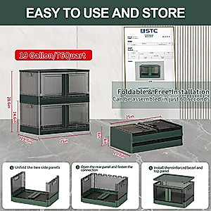Sineda 2 Pack Storage Bins with Lids - 19 Gallon Collapsible Storage Bins with Wheels and Door, Stackable Storage Bins for Clothing, Blankets, Books, Bedding and Toys.(19 Gal-2Pack, Green)