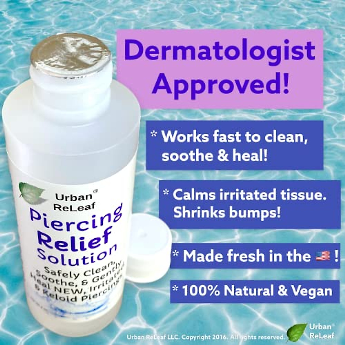 Urban ReLeaf 8 oz. Set Piercing Relief Solution ! Aftercare Sea Salt Help for Keloid, Bump, Irritated & New. Made in USA. Clean Soothe Heal Natural