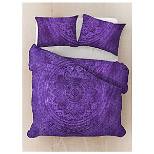 Sophia Art Indian Exclusive Ombre Bohemian Mandala Queen Size Hippie Boho Cotton Doona Duvet Cover Mandala Hippie Bohemian Quilt Cover Set with Pilow (Purple)