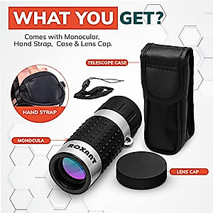 Roxant Monocular Telescope - High Definition Ultra Light Pocket Telescope - Includes Compact Monocular, Neck Strap & Cleaning Cloth, Monoculars for Adults, High Powered Handheld Telescope