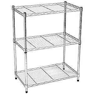AmazonBasics 4-Shelf Shelving Storage Unit on 3'' Wheel Casters, Chrome Silver & 3-Shelf Adjustable, Heavy Duty Storage Shelving Unit (250 lbs per shelf), Steel Wire Rack, Chrome (23.3L x 13.4W x 30H)