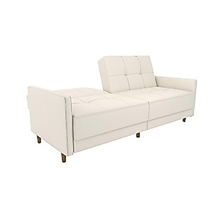 DHP Andora 76 Inch Futon Sofa Bed in Faux Leather, Modern Upholstered Couch Sleeper with Button Tufted Back and Seat, White