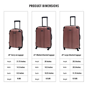 Kenneth Cole REACTION Out of Bounds Lightweight Hardshell 4-Wheel Spinner Luggage, Rose Gold, 2-Piece Set (20" & 28")