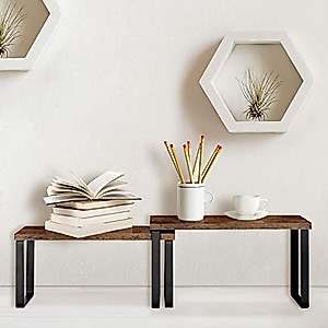 ETELI Kitchen Counter Cabinet Shelf Organizer Expandable Set of 4 Shelf Risers Small Counter Top Racks for Kitchen Cupboard Pantry,Brown