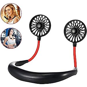 BELLFORNO Sports Neck Fan Necklace Personal Mini Fan Working for Travel Outdoor (Red-Black)
