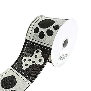 Homeford Doggie Paw Prints and Bones Wired Ribbon, 2-1/2-Inch, 10-Yard (Black/White)