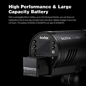 Godox AD300 Pro Outdoor Flash Strobe, 300Ws 2.4G TTL Flash Monolight, 1/8000 HSS, 2600mAh Lithium Battery, 12W Bi-Color LED Modeling Light for Wedding Portrait Studio Photography