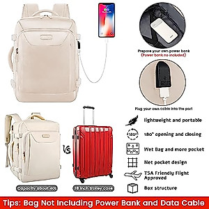 JCDOBEST Carry on Backpack, Extra Large Travel Backpack Airplane Approved Weekender Bag for Men and Women, Water Resistant Lightweight Daypack for Flight 40L, beige