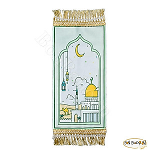 Egyptian Prayer Rug Muslim Carpet Mat Islamic Childrens Salat Small Kids Janamaz Sajda Rugs Sajadah Namaz Child Toddler Mosque Mini Praying Musallah Salah Gebetsteppich Masged Ramadan (Light Green)