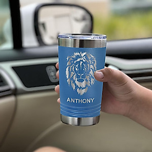 LaserGram 16oz Vacuum Insulated Pint Tumbler, Indian Elephant, Personalized Engraving Included (Dark Blue)
