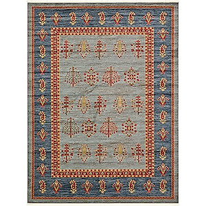 Unique Loom Fars Collection Modern Medallion Tribal Design with Natural Hues Area Rug, 9 ft x 12 ft, Light Blue/Navy Blue