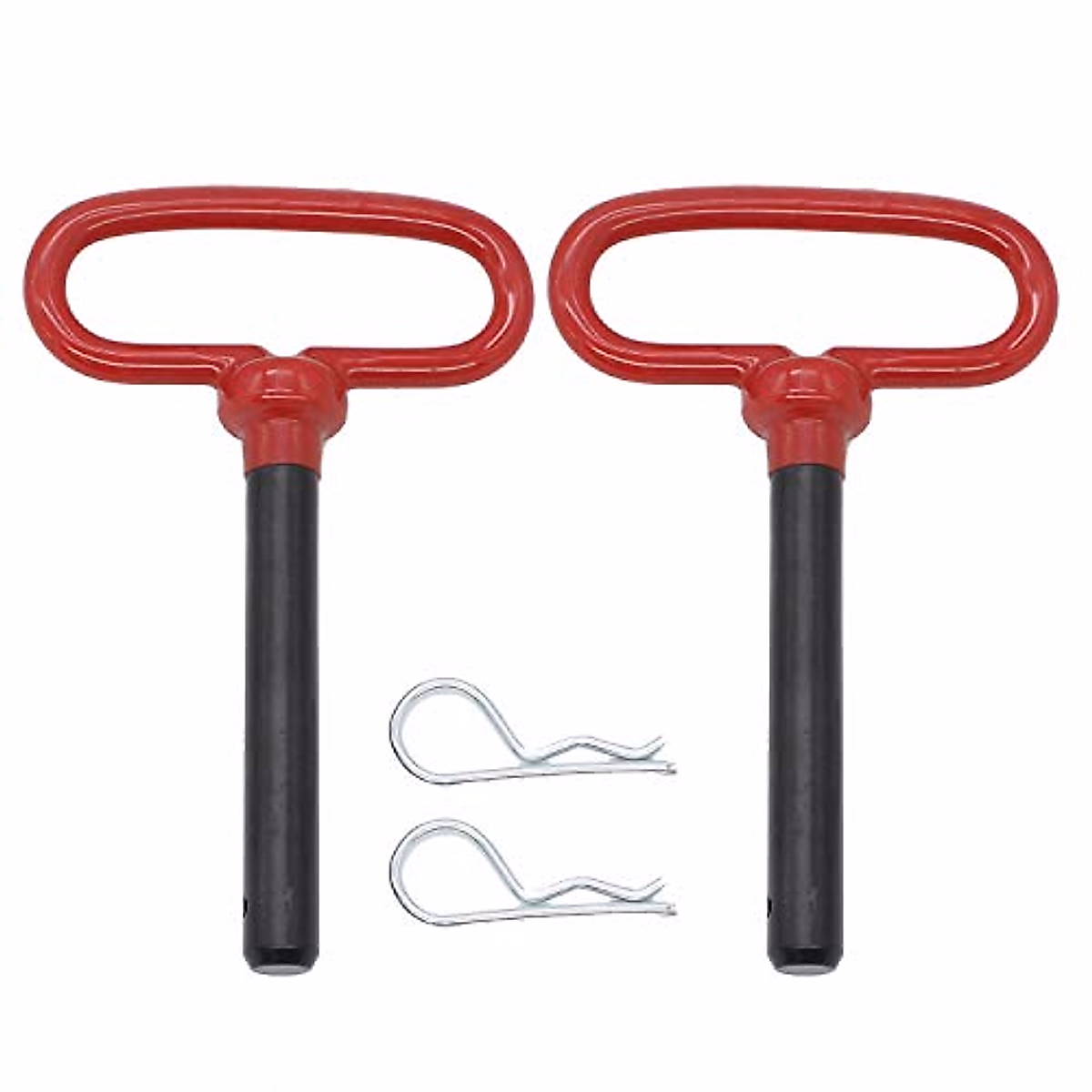 X-Haibei Head Tow Hitch Pin and Clip 1/2 x 3 5/8 inch for Lawn Mower Tractor RV Trailer Truck ATV, Red Handle, 2 Pack