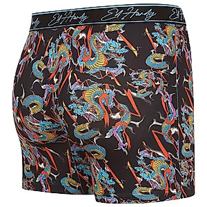 ED HARDY Men's Underwear Boxer Briefs - Comfortable, Breathable, Stylish Design 3 Pack, Dragon, Skulls, Tiger, Medium