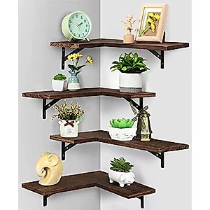 SEHERTIWY Corner Floating Shelves Wall Mounted Set of 4, Rustic Wood Wall Storage Shelves for Bedroom, Living Room, Bathroom, Kitchen, Office and More (Rustic Brown)