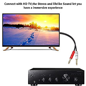 Dual 1/4 inch 2 x 6.35mm TS Mono Male Jack to Dual RCA Male Audio Cable,Tan QY for Phono Microphone Mic Mixer Amplifier,RCA Audio Wire Cords, Interconnect Cable (8M/25Ft)