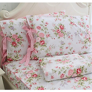 FADFAY 7Pcs Queen Size Premium Cotton Rose Floral Duvet Cover Sheets Set,1 Duvet Cover+1 Flat Sheet+1 Fitted Sheet+ 4 Shams