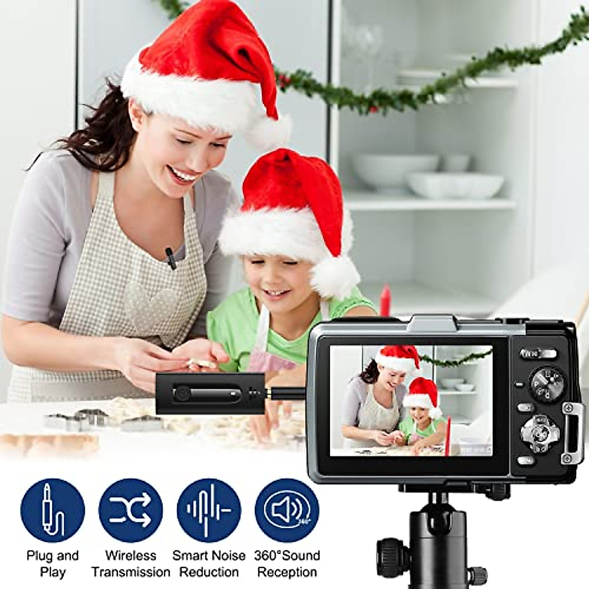 HMKCH Wireless Lavalier Microphone for DSLR Camera/Gopro/Computer/Laptop/MacBook/iPhone/iPad/Tablet, Professional Cordless Clip On Lapel Mic for Video Recording, YouTube, Vlog, Interview, Podcast