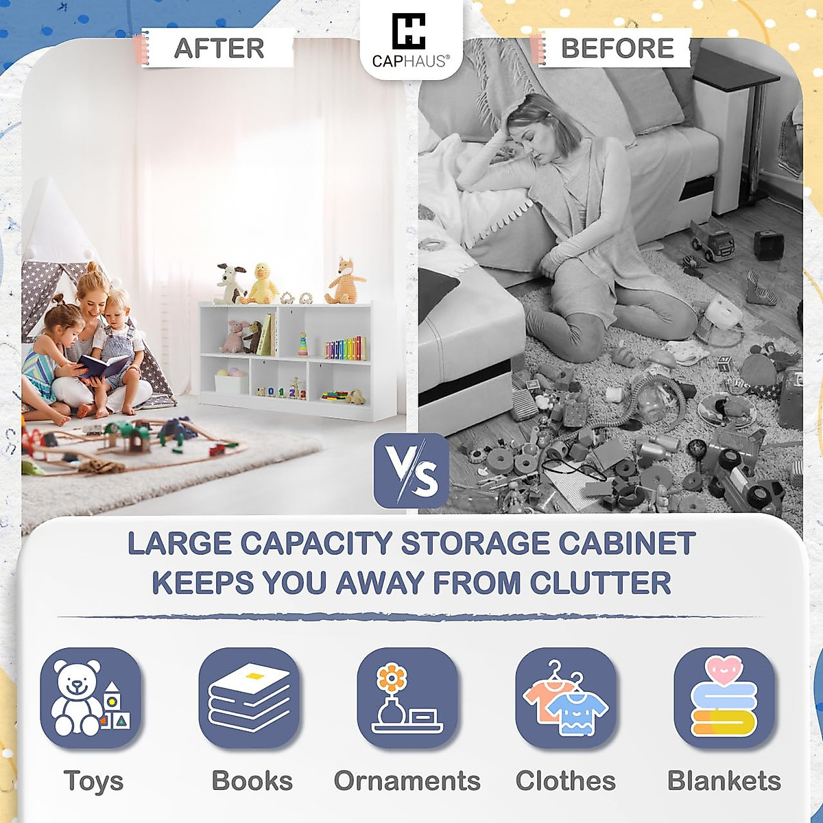 CAPHAUS Toy Storage Organizer with Open Compartments for Kids, 44.1”x11.8”x24.2”, White, Toy Organizers and Storage, Storing Books, Toys, for Classroom, Kindergarten, Playroom, Nursery and Bedroom