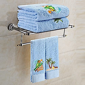 Quera 2 Pack Summer Hand Towels 100 Percent Cotton Embroidered Palm Trees Paradise Beach Decor Parrot Bathroom Decorative Dish Set for Drying, Cleaning, Cooking,, Blue, It's 5 O'CLOCK Somewhere!