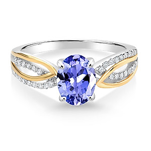 Gem Stone King 925 Sterling Silver and 10K Yellow Gold 8X6MM Oval Gemstone Birthstone and White Lab Grown Diamond Engagement Ring For Women | Available In Size 5, 6, 7, 8, 9