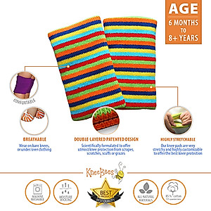 KneeBees Soft Protective Cotton Knee Pads/Knee Sleeves for Kids/Children Machine Washable Comfortable One Size Fits Most Perfect for Playing Running Exploring (Purple and Pink Stripes)