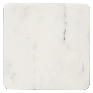 Queenza Marble Coasters with Holder, Set of 4 Gold Coasters for Drinks , 4 Inch Modern Coasters for Coffee Table - Natural White Coasters with Padded Bottom