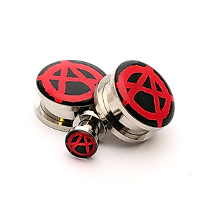 Mystic Metals Body Jewelry Screw on Plugs - Anarchy Picture Plugs - 00g - 10mm - Sold As a Pair