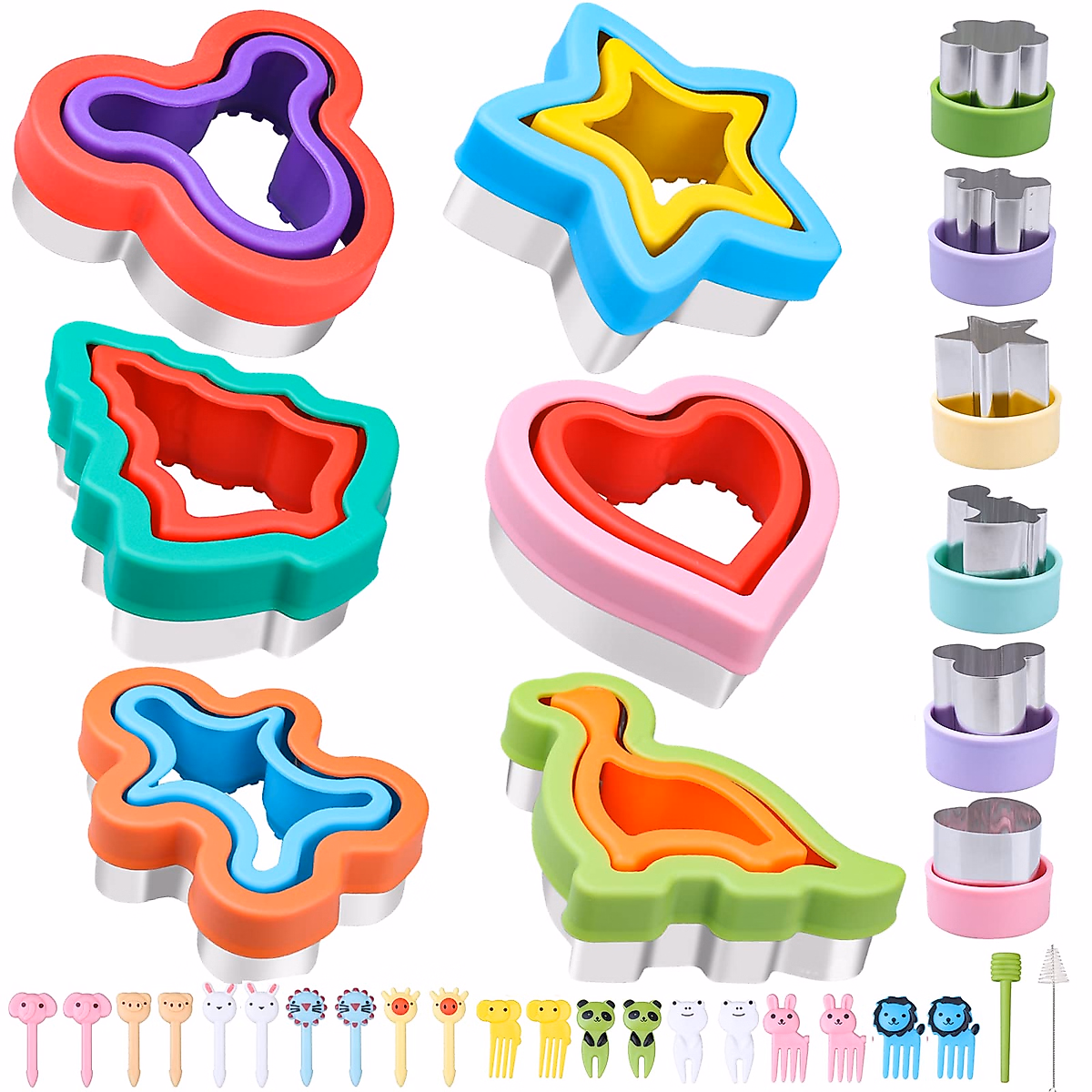 Sandwich Cutter and Sealer Set, 34Pcs Bread Sandwich Decruster Maker Vegetable Fruit Cookie Cutters for Kids Bento Lunch Box DIY Cookie Stamps Mold Heart Mickey Dinosaur christmas tree Shapes Cutters
