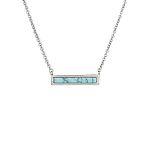 Lauren-Spencer Gemstone Bar Necklaces for Women Gold Silver Plated Simulated Turquoise Necklace Pendant Triangle Square Necklaces Dainty Choker Necklace Jewelry Gift (Silver-Turquoise Bar Necklace)
