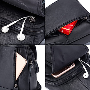 Hebetag Leather Sling Crossbody Bag Casual Daypack for Men Women (#01Black)