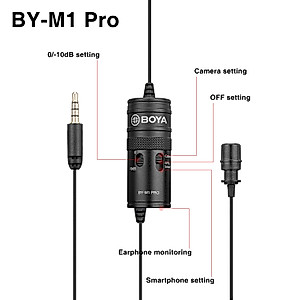 Boya by-M1 PRO Professional Lavalier Lapel Microphone Noise Reduction Omnidirectional Mic with Clip for YouTube Interview Broadcast Content Creation Compatible for Smartphone&DSLR Camera (6M)