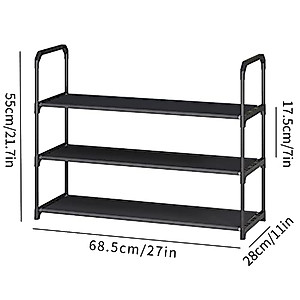 SHELAKET 3-Tiers Stackable Shoe Rack, Expandable & Adjustable Waterproof Fabric Shoe Shelf Storage Organizer For Closet Bedroom Entryway (Black)