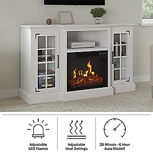 TV Stand with Electric Fireplace Fits TVs up to 65-Inches - Media Console with Storage Cabinet, Adjustable Heat, and LED Flames by Northwest (White)