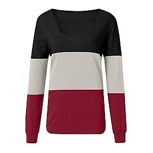 Spring and Autumn Women's Long Sleeve Color Block Stripes Contrast Color Stitching Hollow Loose T-Shirt Jacket Pullover