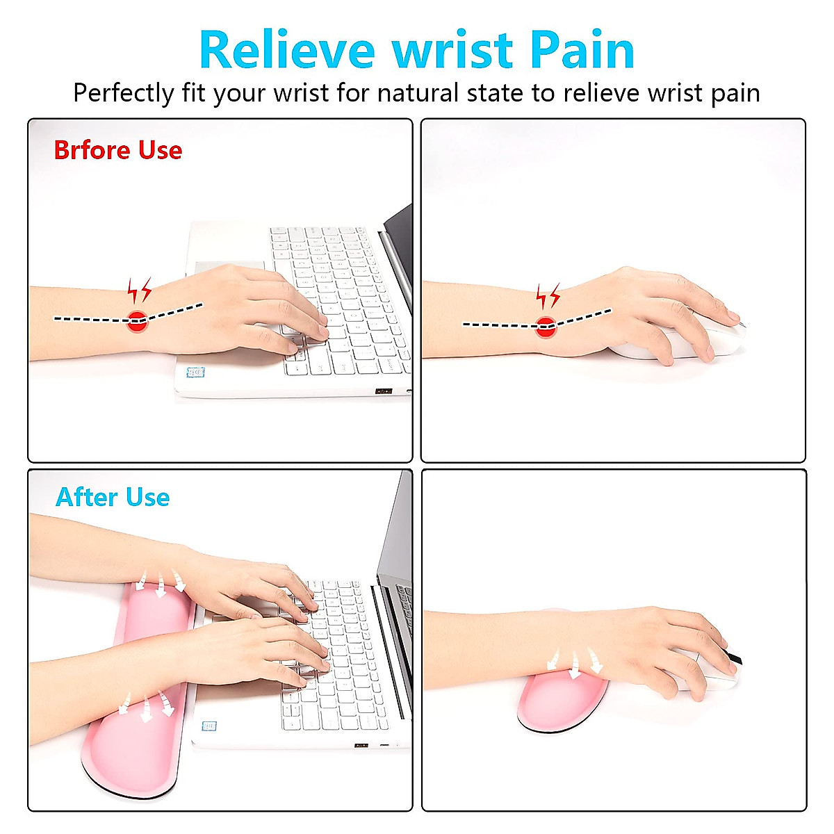 Dapesuom Keyboard Wrist Rest Set, Cute PU Leather Wrist Cushion for Computer Keyboard and Mousepad, Memory Foam Mouse Pad Rests Support with Non-Slip Base for Typing Pain Relief, Laptop, Pink