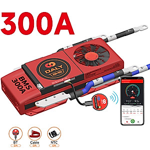 DALY Smart BMS Li-ion 4S 300A 12V BMS with Cooling Fan and Bluetooth Module SOC Monitoring for Rated 3.7V Lithium Battery Pack Home Back Up Power Storage(Smart BMS,300A Fan)