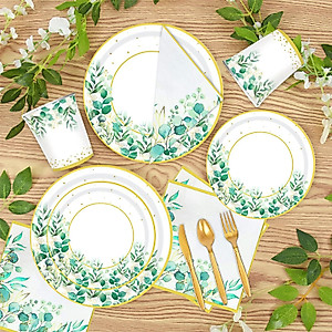 192PCS Sage Green Party Decorations Sage Green Plates Napkins Cups Straws Cutleries Party Supplies Eucalyptus Greenery Tableware for Baby Shower Bridal Shower Birthday Gender Neutral, Serves 24