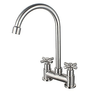 UMANYI Bar Faucet 2 Hole 4" Centerset High Arc Stainless Steel Brushed Nickel Bar Prep Kitchen Sink Faucet with Two Cross Handle SSKF10-1