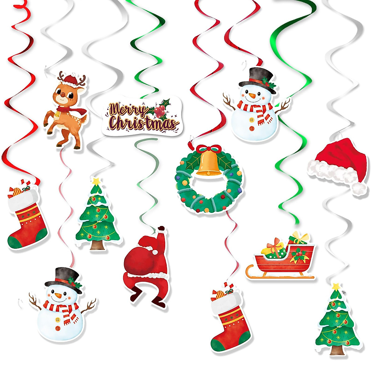 WERNNSAI Christmas Party Hanging Swirl Decorations - 27 Pieces Sparkly Streamer Party Spiral Ceiling Decorations Birthday Party Supply Xmas Themed Fiesta Ornaments