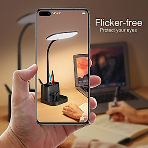 Mubarek Desk Lamps for Office Lamp 8W+3 Light Colors, USB Rechargeable & Dimmable Office Desk Lamp with USB Charging Port, 60LED+150Lumen LED Desk Lamps for Home Office Lamp LED Desk Light with Pen