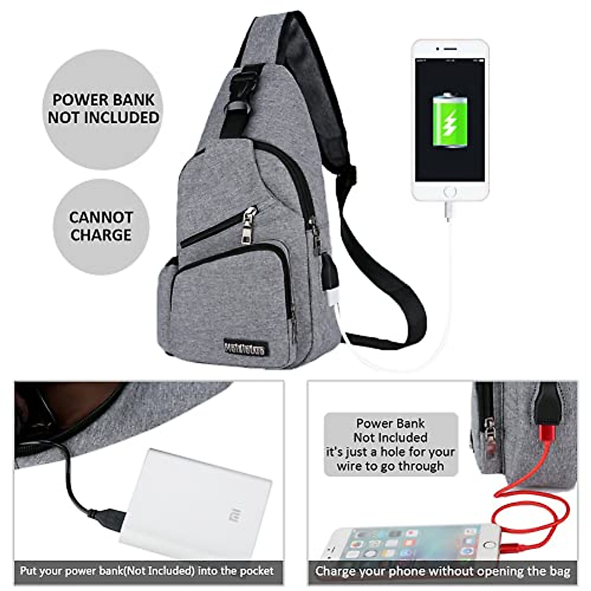 Peicees Sling Bag for Men Women Shoulder Bag Daypack with Bottle Holder