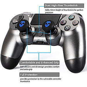 Playrealm FPS Thumbstick Extender & Printing Rubber Silicone Grip Cover 2 Sets for PS5 Dualsenese & PS4 Controller (Ghost Blued)