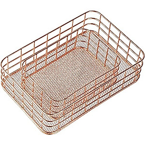 Metal Storage Baskets, Copper Wire Basket Organizer (Rose Gold, 2 Piece Set)