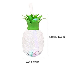 LED Light Up Pineapple Cups:3pcs Pineapple Drink Cups with Straws Luau Party Decorations Hawaiian Luau Tiki and Beach Theme Party Decorations for Kids and Adults