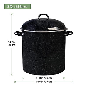 Granite Ware 15 Qt Heavy Gauge Seafood, Tamale, Steamer Pot with Lid and Trivet. (Speckled Black) Enamelware. Stainless Steel. Suitable for Cooktops, Oven to table. Dishwasher Safe.